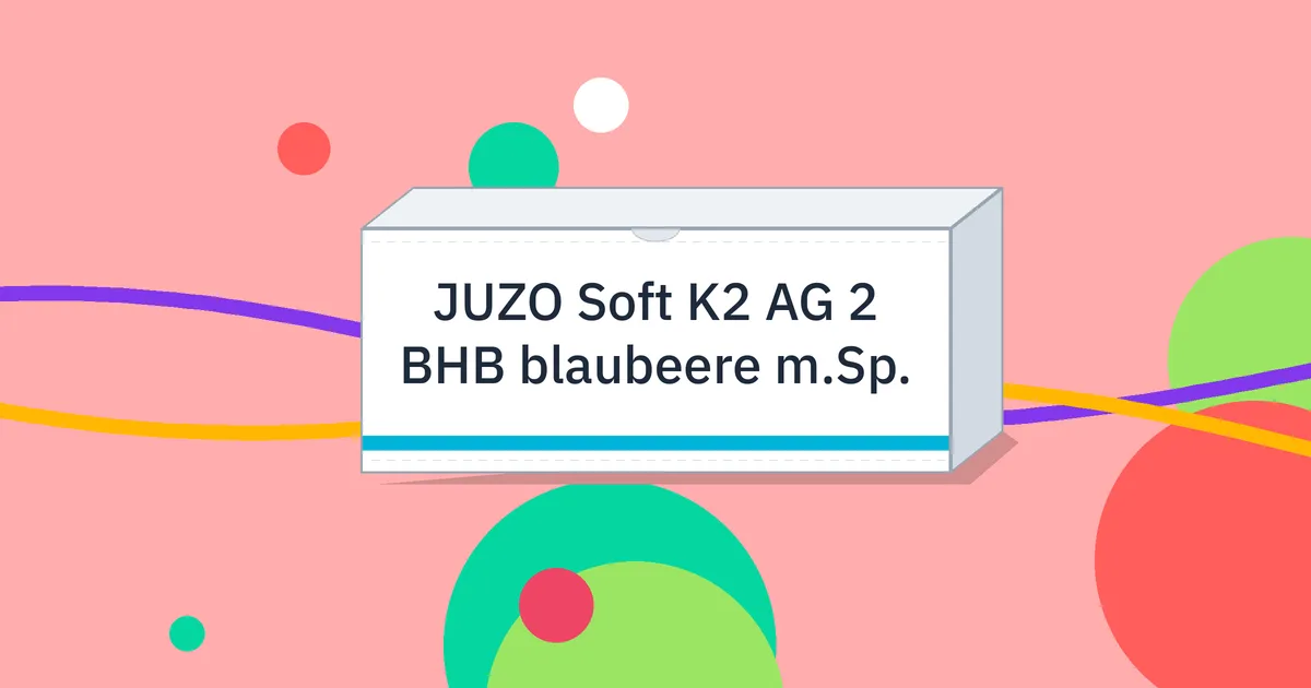 Symbolbild: Packung mit der Aufschrift JUZO Soft K2 AG 2 BHB blaubeere m.Sp. (PZN 14824928) – Verfügbarkeit und Bezug in Apotheken in Frankfurt am Main