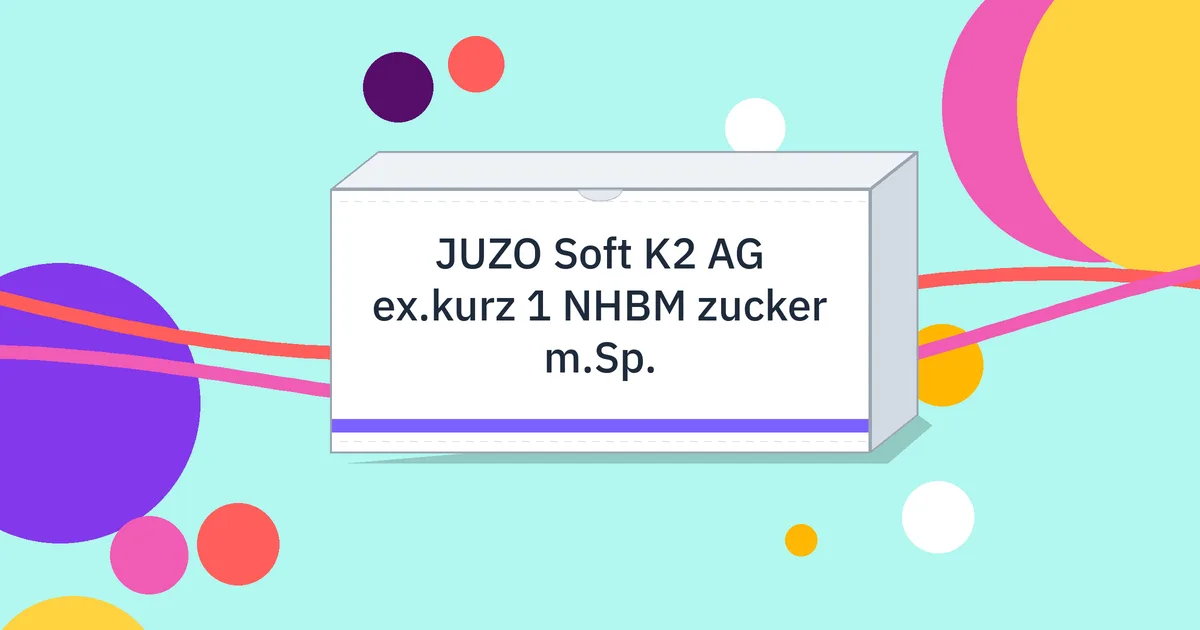 Symbolbild: Packung mit der Aufschrift JUZO Soft K2 AG ex.kurz 1 NHBM zucker m.Sp. (PZN 15021516) – Verfügbarkeit und Bezug in Apotheken in Frankfurt am Main