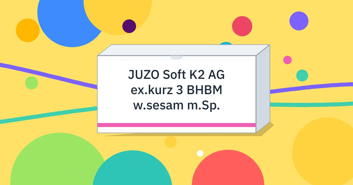Symbolbild: Packung mit der Aufschrift JUZO Soft K2 AG ex.kurz 3 BHBM w.sesam m.Sp. (PZN 14868110) – Verfügbarkeit und Bezug in Apotheken in Frankfurt am Main