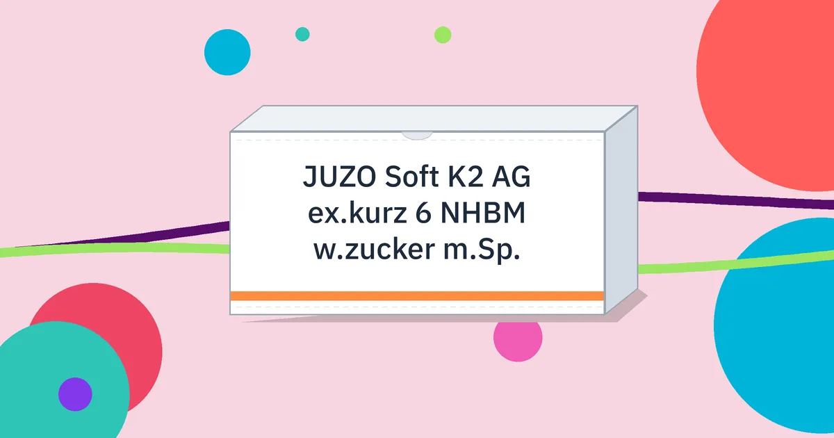 Symbolbild: Packung mit der Aufschrift JUZO Soft K2 AG ex.kurz 6 NHBM w.zucker m.Sp. (PZN 15023225) – Verfügbarkeit und Bezug in Apotheken in Frankfurt am Main