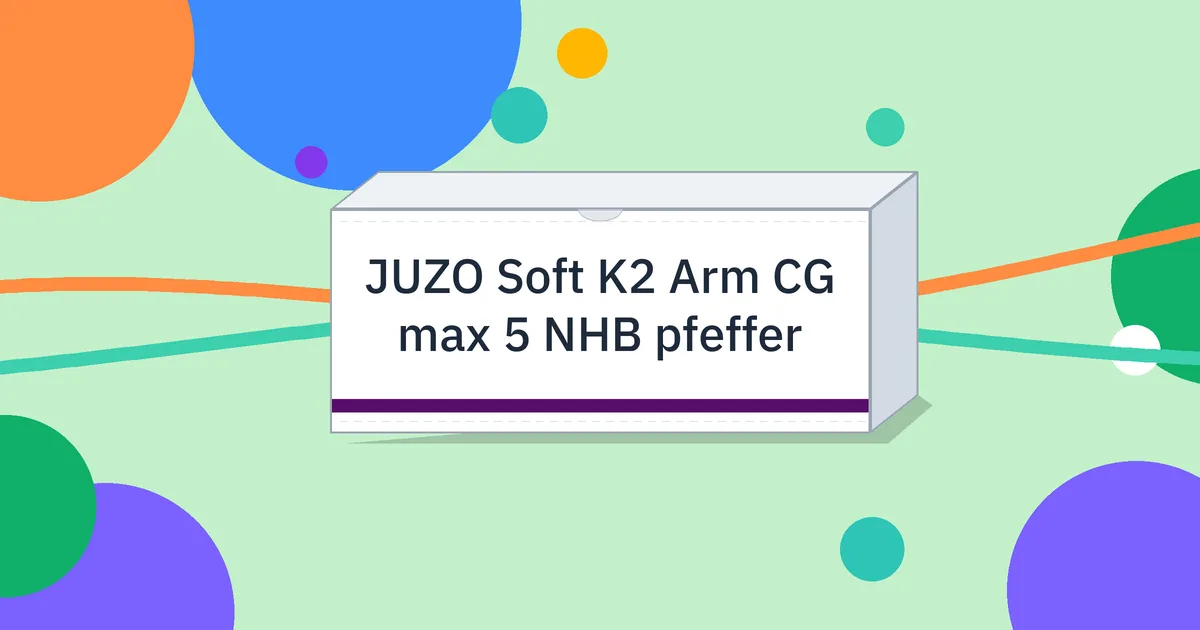 Symbolbild: Packung mit der Aufschrift JUZO Soft K2 Arm CG max 5 NHB pfeffer (PZN 15512527) – Verfügbarkeit und Bezug in Apotheken in Frankfurt am Main