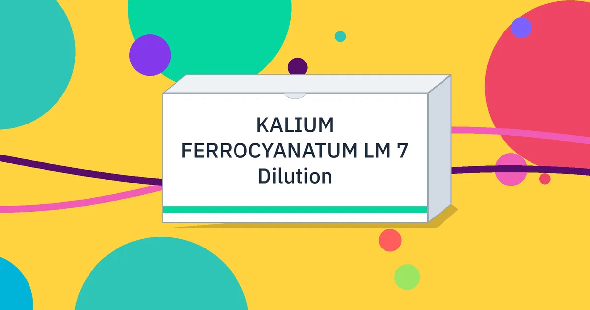 Symbolbild: Packung mit der Aufschrift KALIUM FERROCYANATUM LM 7 Dilution (PZN 12920970) – Verfügbarkeit und Bezug in Apotheken in Frankfurt am Main