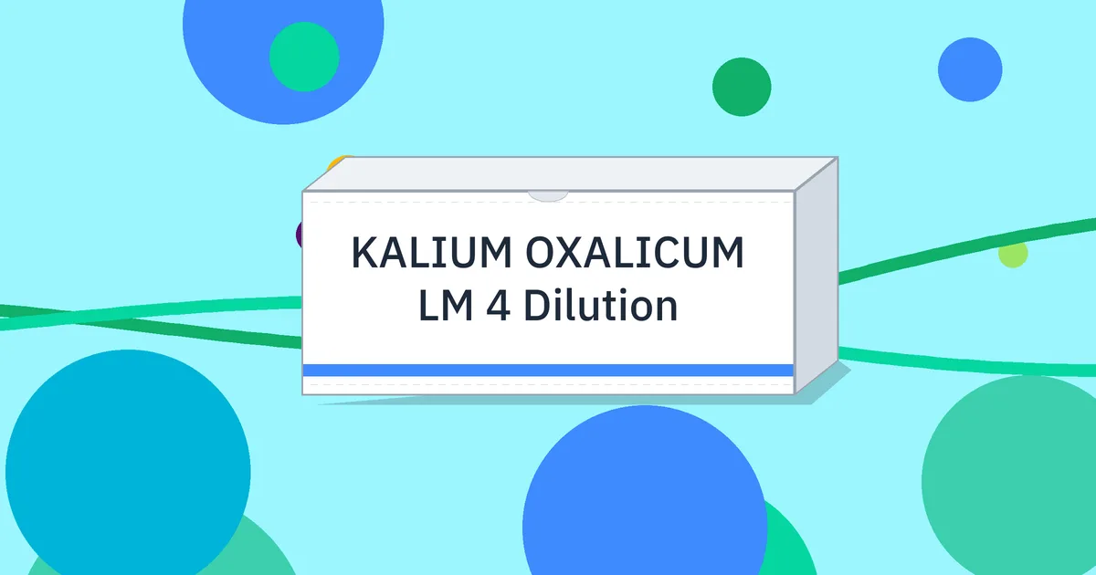 Symbolbild: Packung mit der Aufschrift KALIUM OXALICUM LM 4 Dilution (PZN 12923520) – Verfügbarkeit und Bezug in Apotheken in Frankfurt am Main