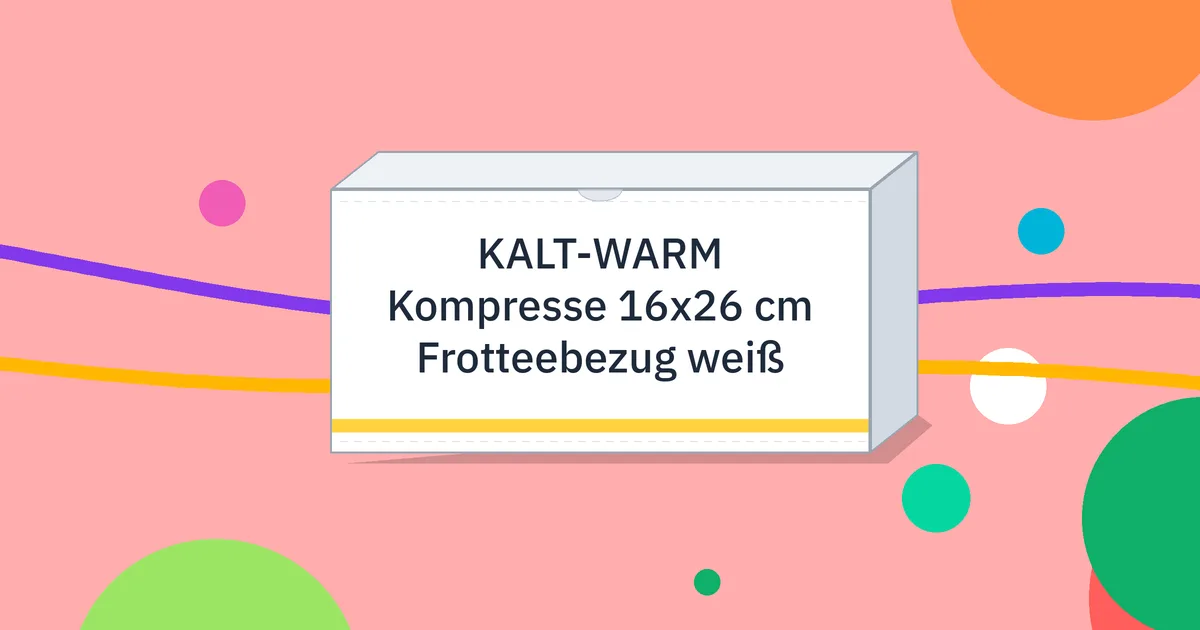 Symbolbild: Packung mit der Aufschrift KALT-WARM Kompresse 16x26 cm Frotteebezug weiß (PZN 10076932) – Verfügbarkeit und Bezug in Apotheken in Frankfurt am Main