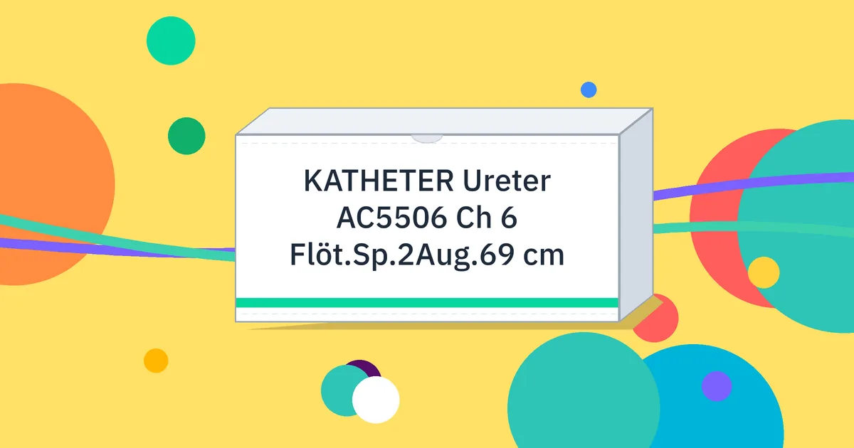 Symbolbild: Packung mit der Aufschrift KATHETER Ureter AC5506 Ch 6 Flöt.Sp.2Aug.69 cm (PZN 00543545) – Verfügbarkeit und Bezug in Apotheken in Frankfurt am Main