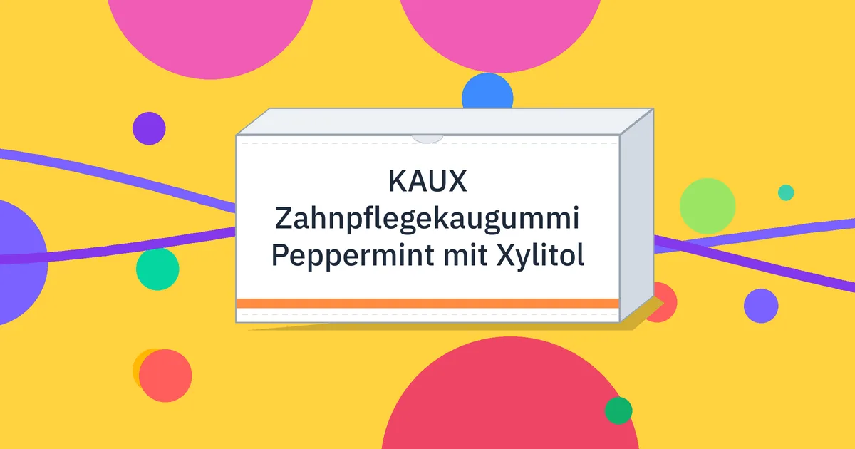 Symbolbild: Packung mit der Aufschrift KAUX Zahnpflegekaugummi Peppermint mit Xylitol (PZN 10260512) – Verfügbarkeit und Bezug in Apotheken in Frankfurt am Main
