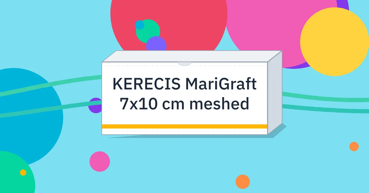 Symbolbild: Packung mit der Aufschrift KERECIS MariGraft 7x10 cm meshed (PZN 20521468) – Verfügbarkeit und Bezug in Apotheken in Frankfurt am Main