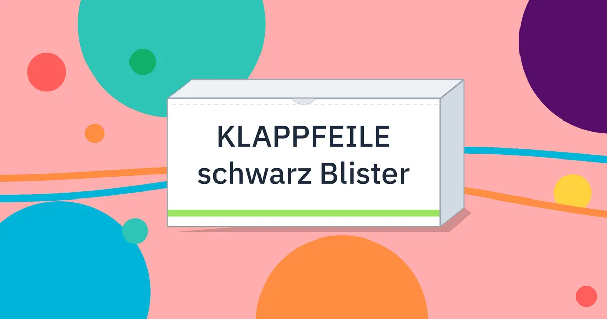 Symbolbild: Packung mit der Aufschrift KLAPPFEILE schwarz Blister (PZN 01579002) – Verfügbarkeit und Bezug in Apotheken in Frankfurt am Main