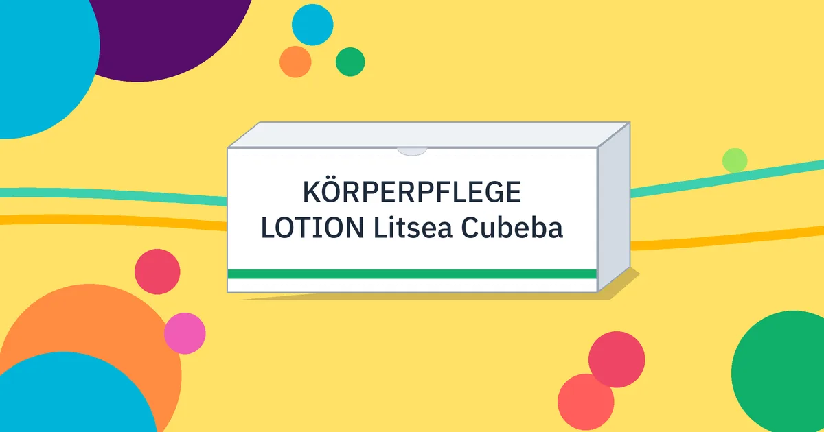 Symbolbild: Packung mit der Aufschrift KÖRPERPFLEGE LOTION Litsea Cubeba (PZN 17945213) – Verfügbarkeit und Bezug in Apotheken in Frankfurt am Main