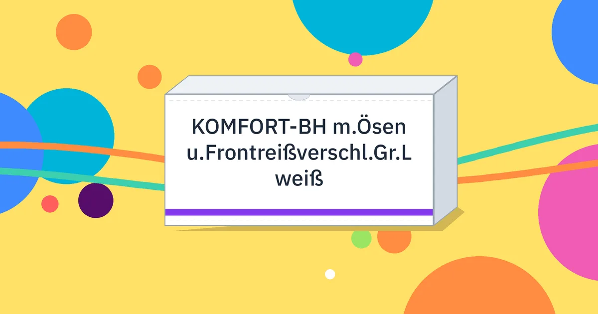 Symbolbild: Packung mit der Aufschrift KOMFORT-BH m.Ösen u.Frontreißverschl.Gr.L weiß (PZN 15263828) – Verfügbarkeit und Bezug in Apotheken in Frankfurt am Main