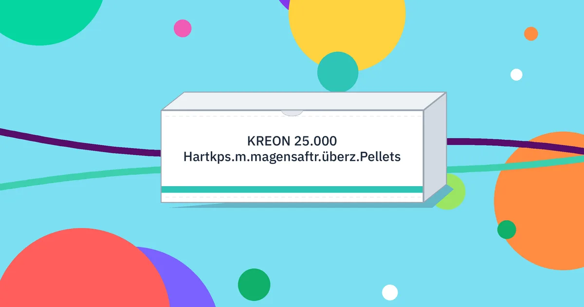 Symbolbild: Packung mit der Aufschrift KREON 25.000 Hartkps.m.magensaftr.überz.Pellets (PZN 06429649) – Verfügbarkeit und Bezug in Apotheken in Frankfurt am Main