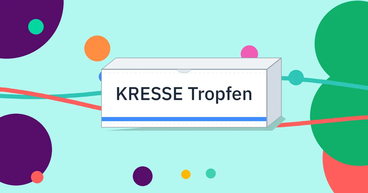 Symbolbild: Packung mit der Aufschrift KRESSE Tropfen (PZN 18717916) – Verfügbarkeit und Bezug in Apotheken in Frankfurt am Main