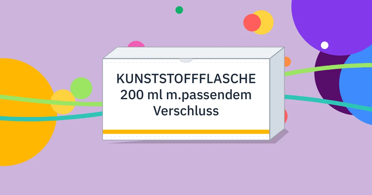 Symbolbild: Packung mit der Aufschrift KUNSTSTOFFFLASCHE 200 ml m.passendem Verschluss (PZN 05486929) – Verfügbarkeit und Bezug in Apotheken in Frankfurt am Main