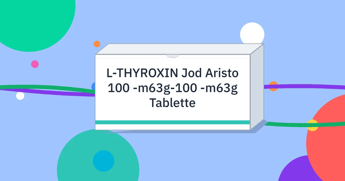 Symbolbild: Packung mit der Aufschrift L-THYROXIN Jod Aristo 100 -m63g-100 -m63g Tablette (PZN 03419604) – Verfügbarkeit und Bezug in Apotheken in Frankfurt am Main