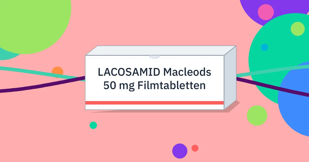 Symbolbild: Packung mit der Aufschrift LACOSAMID Macleods 50 mg Filmtabletten (PZN 18439156) – Verfügbarkeit und Bezug in Apotheken in Frankfurt am Main