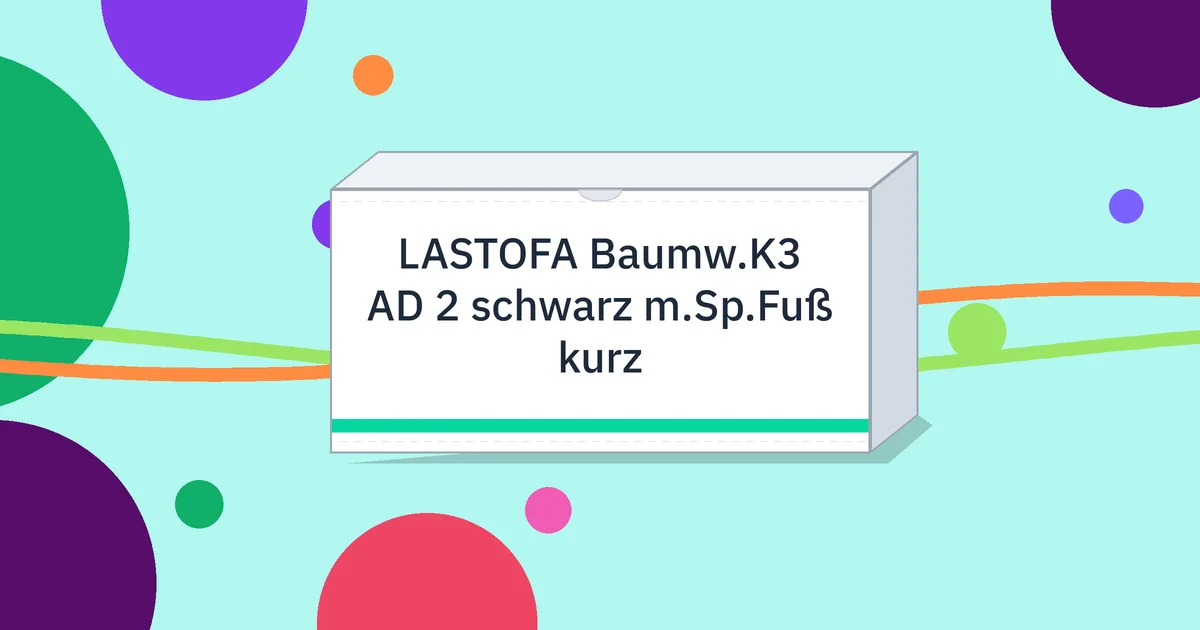 Symbolbild: Packung mit der Aufschrift LASTOFA Baumw.K3 AD 2 schwarz m.Sp.Fuß kurz (PZN 01952553) – Verfügbarkeit und Bezug in Apotheken in Frankfurt am Main