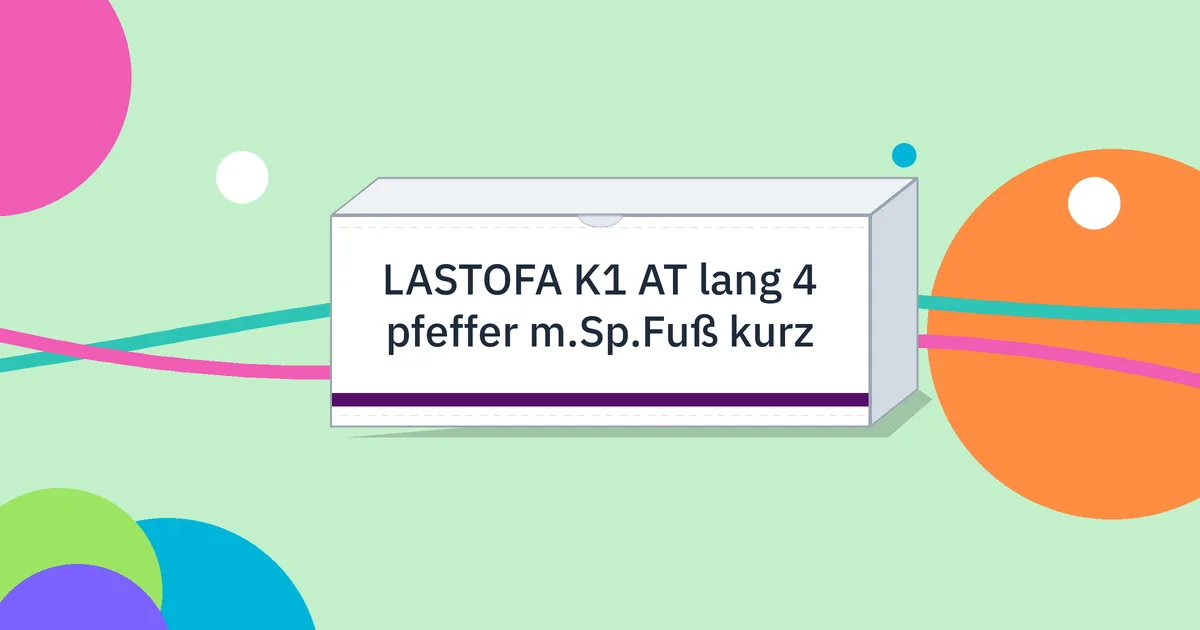Symbolbild: Packung mit der Aufschrift LASTOFA K1 AT lang 4 pfeffer m.Sp.Fuß kurz (PZN 13796360) – Verfügbarkeit und Bezug in Apotheken in Frankfurt am Main
