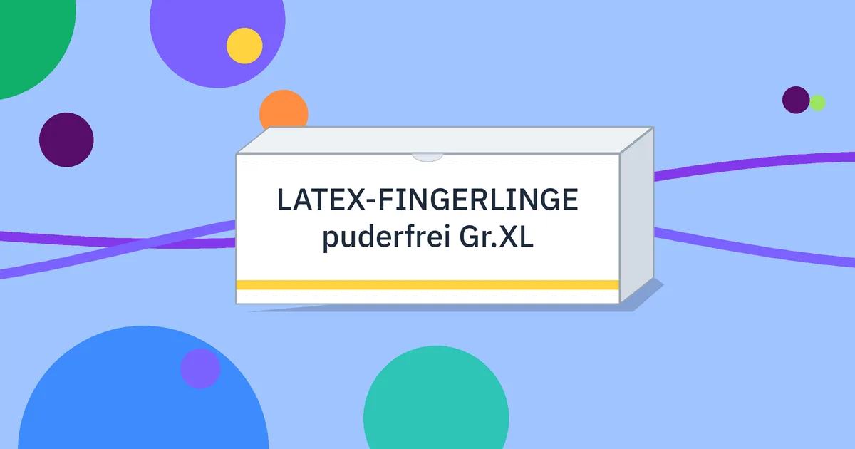Symbolbild: Packung mit der Aufschrift LATEX-FINGERLINGE puderfrei Gr.XL (PZN 01041685) – Verfügbarkeit und Bezug in Apotheken in Frankfurt am Main