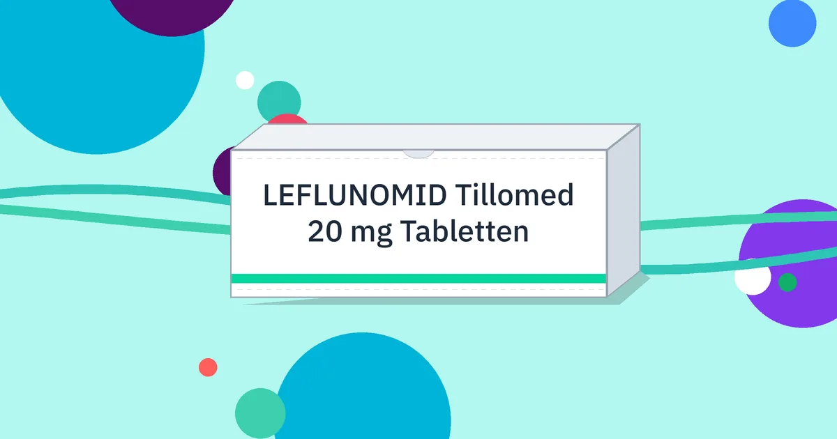 Symbolbild: Packung mit der Aufschrift LEFLUNOMID Tillomed 20 mg Tabletten (PZN 16661695) – Verfügbarkeit und Bezug in Apotheken in Frankfurt am Main