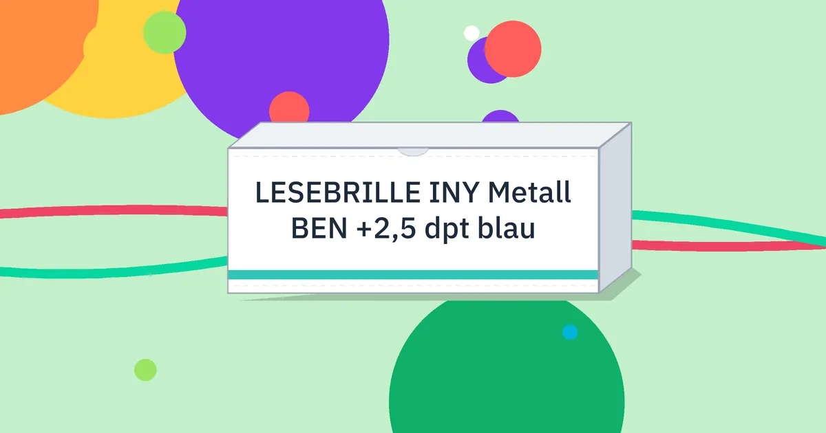 Symbolbild: Packung mit der Aufschrift LESEBRILLE INY Metall BEN +2,5 dpt blau (PZN 19928294) – Verfügbarkeit und Bezug in Apotheken in Frankfurt am Main