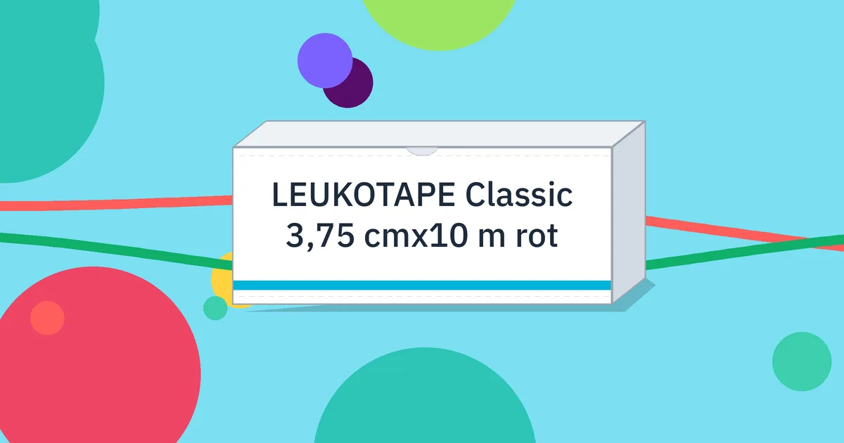 Symbolbild: Packung mit der Aufschrift LEUKOTAPE Classic 3,75 cmx10 m rot (PZN 00669476) – Verfügbarkeit und Bezug in Apotheken in Frankfurt am Main