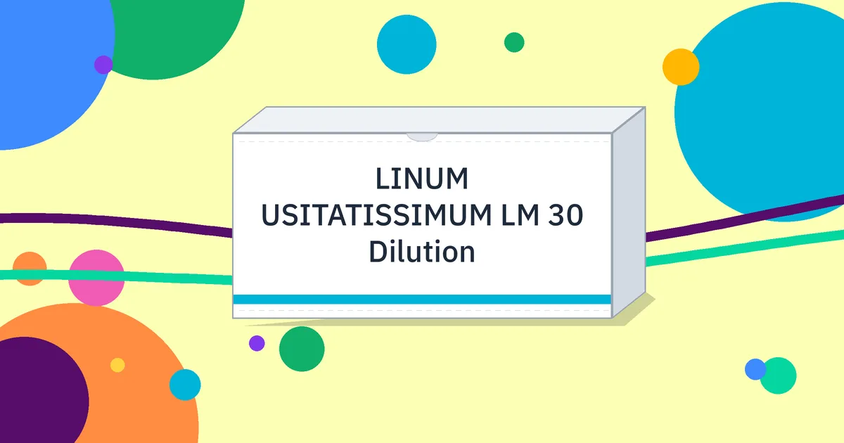 Symbolbild: Packung mit der Aufschrift LINUM USITATISSIMUM LM 30 Dilution (PZN 13530805) – Verfügbarkeit und Bezug in Apotheken in Frankfurt am Main