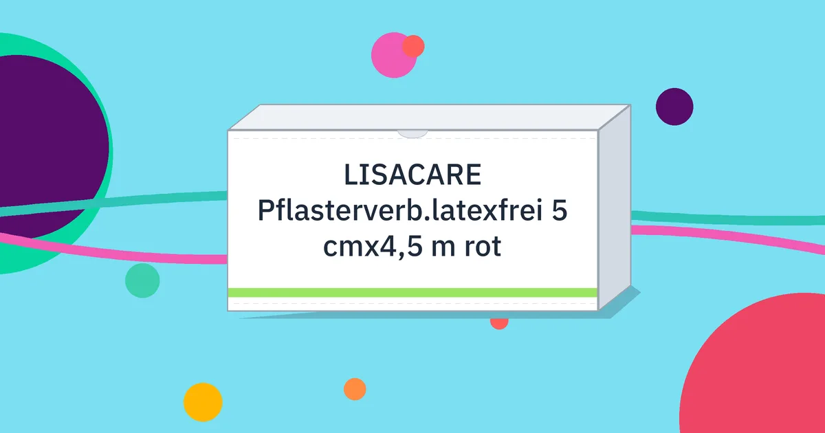 Symbolbild: Packung mit der Aufschrift LISACARE Pflasterverb.latexfrei 5 cmx4,5 m rot (PZN 18324803) – Verfügbarkeit und Bezug in Apotheken in Frankfurt am Main