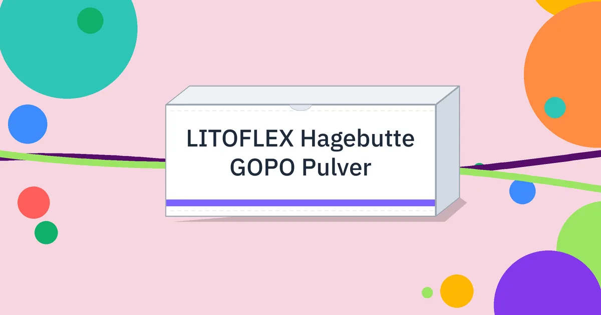 Symbolbild: Packung mit der Aufschrift LITOFLEX Hagebutte GOPO Pulver (PZN 17576709) – Verfügbarkeit und Bezug in Apotheken in Frankfurt am Main
