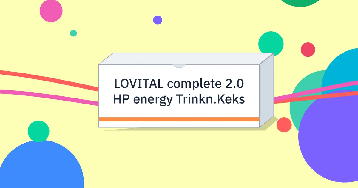Symbolbild: Packung mit der Aufschrift LOVITAL complete 2.0 HP energy Trinkn.Keks (PZN 20629697) – Verfügbarkeit und Bezug in Apotheken in Frankfurt am Main