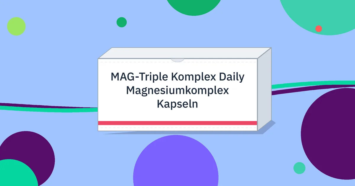 Symbolbild: Packung mit der Aufschrift MAG-Triple Komplex Daily Magnesiumkomplex Kapseln (PZN 18831457) – Verfügbarkeit und Bezug in Apotheken in Frankfurt am Main