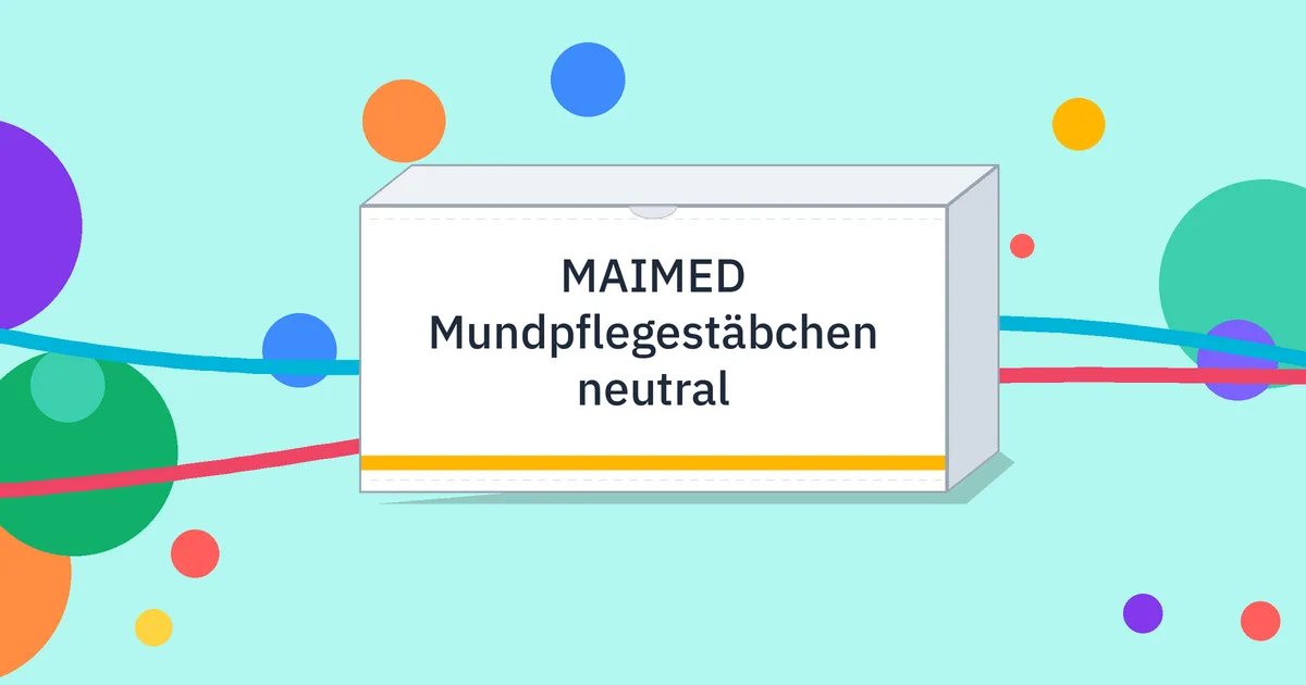 Symbolbild: Packung mit der Aufschrift MAIMED Mundpflegestäbchen neutral (PZN 20003561) – Verfügbarkeit und Bezug in Apotheken in Frankfurt am Main