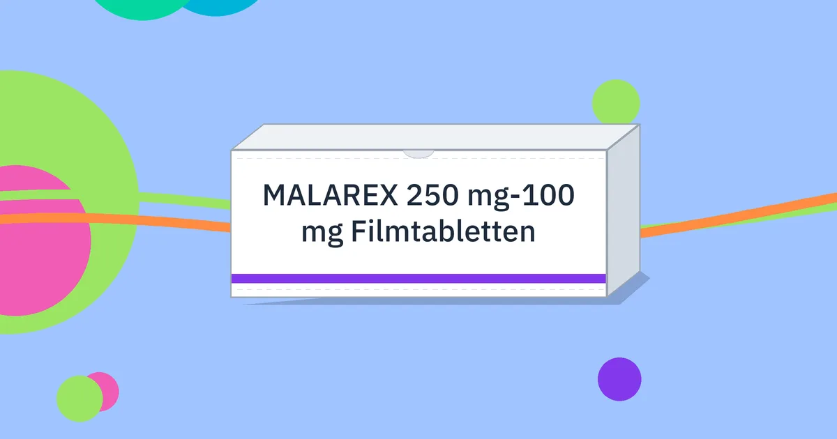 Symbolbild: Packung mit der Aufschrift MALAREX 250 mg-100 mg Filmtabletten (PZN 20016121) – Verfügbarkeit und Bezug in Apotheken in Frankfurt am Main