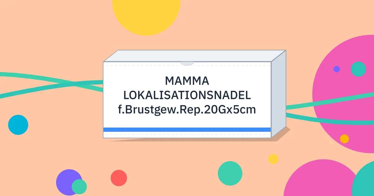 Symbolbild: Packung mit der Aufschrift MAMMA LOKALISATIONSNADEL f.Brustgew.Rep.20Gx5cm (PZN 00285161) – Verfügbarkeit und Bezug in Apotheken in Frankfurt am Main