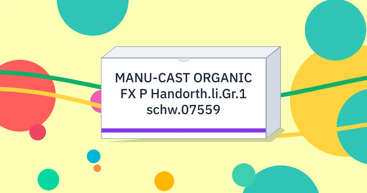 Symbolbild: Packung mit der Aufschrift MANU-CAST ORGANIC FX P Handorth.li.Gr.1 schw.07559 (PZN 18739390) – Verfügbarkeit und Bezug in Apotheken in Frankfurt am Main