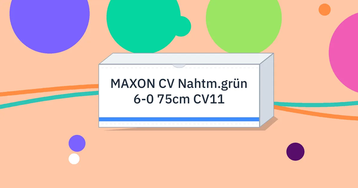 Symbolbild: Packung mit der Aufschrift MAXON CV Nahtm.grün 6-0 75cm CV11 (PZN 18258897) – Verfügbarkeit und Bezug in Apotheken in Frankfurt am Main