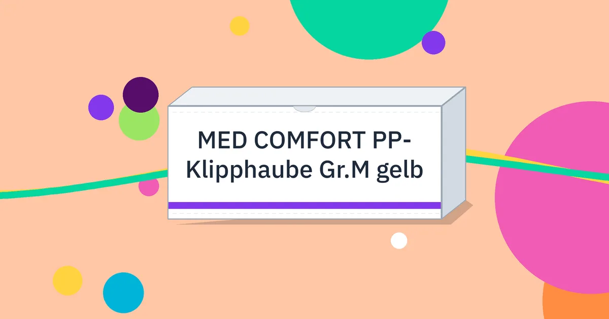Symbolbild: Packung mit der Aufschrift MED COMFORT PP-Klipphaube Gr.M gelb (PZN 12435424) – Verfügbarkeit und Bezug in Apotheken in Frankfurt am Main