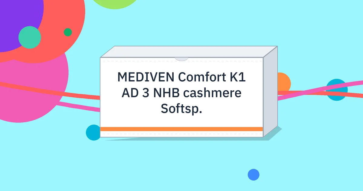 Symbolbild: Packung mit der Aufschrift MEDIVEN Comfort K1 AD 3 NHB cashmere Softsp. (PZN 14659205) – Verfügbarkeit und Bezug in Apotheken in Frankfurt am Main
