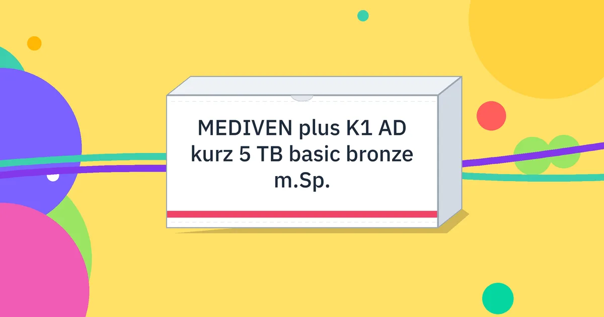 Symbolbild: Packung mit der Aufschrift MEDIVEN plus K1 AD kurz 5 TB basic bronze m.Sp. (PZN 15045994) – Verfügbarkeit und Bezug in Apotheken in Frankfurt am Main