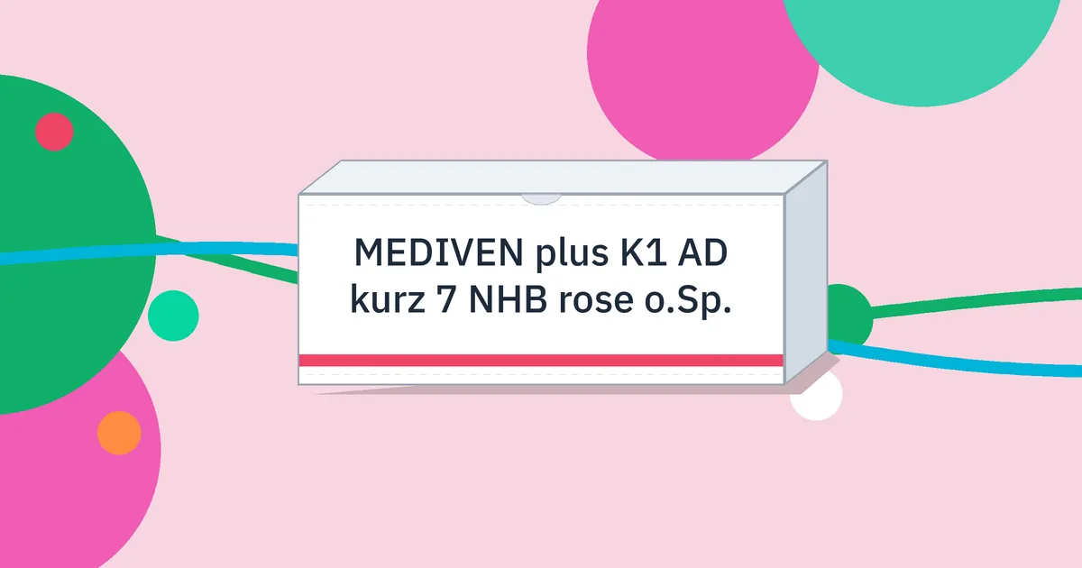 Symbolbild: Packung mit der Aufschrift MEDIVEN plus K1 AD kurz 7 NHB rose o.Sp. (PZN 15897898) – Verfügbarkeit und Bezug in Apotheken in Frankfurt am Main