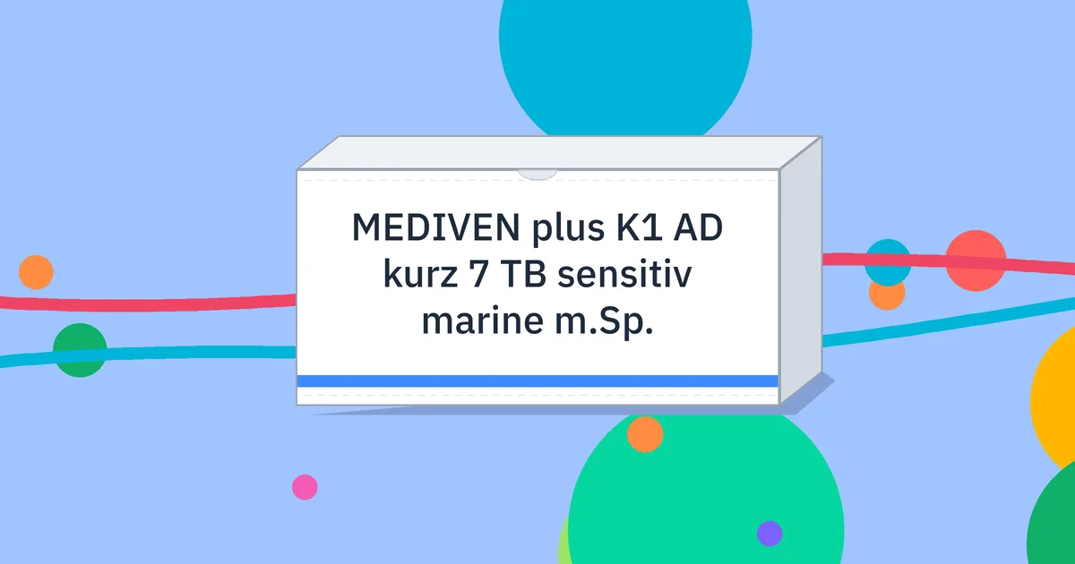 Symbolbild: Packung mit der Aufschrift MEDIVEN plus K1 AD kurz 7 TB sensitiv marine m.Sp. (PZN 15052847) – Verfügbarkeit und Bezug in Apotheken in Frankfurt am Main