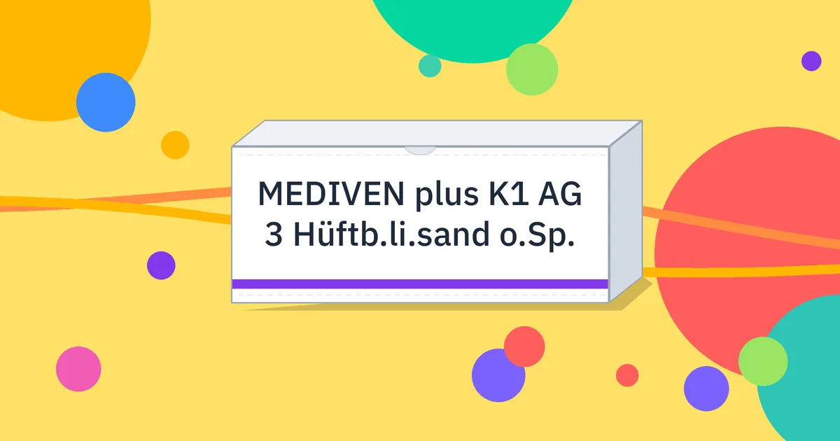 Symbolbild: Packung mit der Aufschrift MEDIVEN plus K1 AG 3 Hüftb.li.sand o.Sp. (PZN 18938600) – Verfügbarkeit und Bezug in Apotheken in Frankfurt am Main