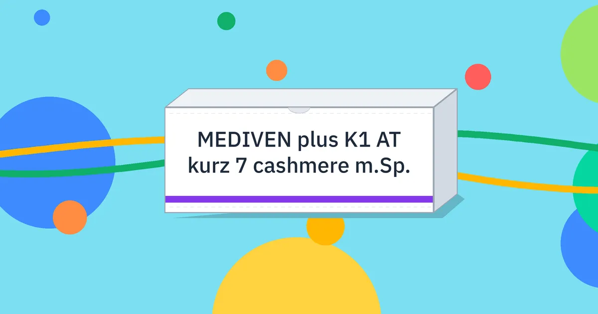 Symbolbild: Packung mit der Aufschrift MEDIVEN plus K1 AT kurz 7 cashmere m.Sp. (PZN 15026465) – Verfügbarkeit und Bezug in Apotheken in Frankfurt am Main