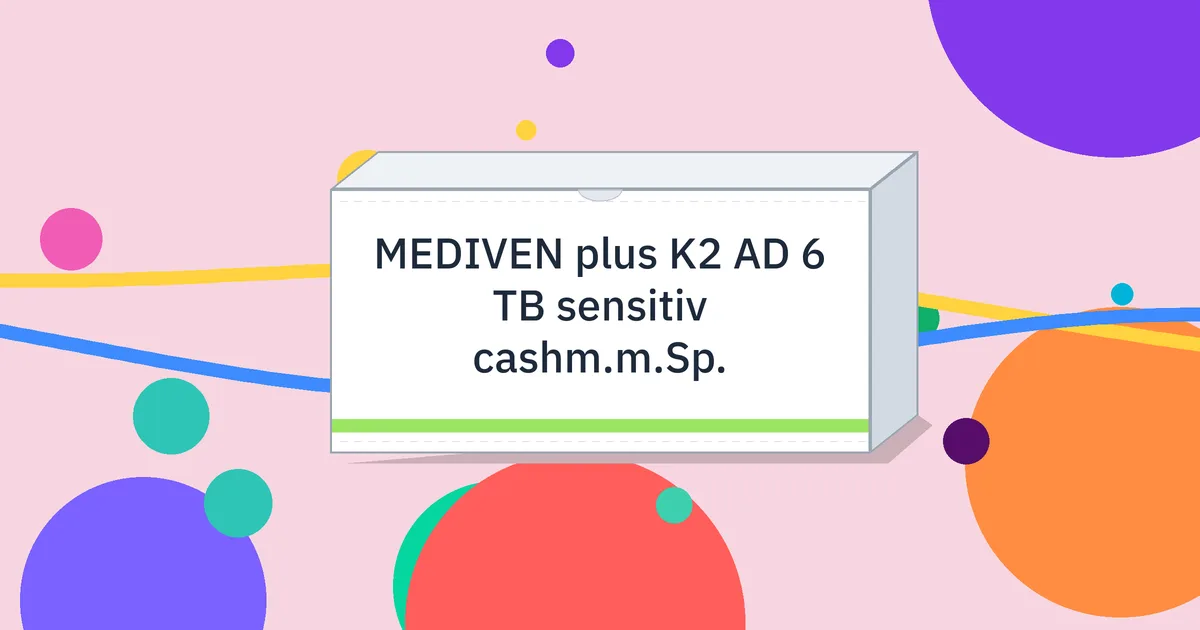 Symbolbild: Packung mit der Aufschrift MEDIVEN plus K2 AD 6 TB sensitiv cashm.m.Sp. (PZN 15104828) – Verfügbarkeit und Bezug in Apotheken in Frankfurt am Main