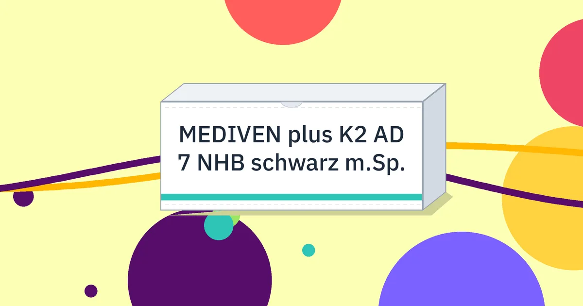 Symbolbild: Packung mit der Aufschrift MEDIVEN plus K2 AD 7 NHB schwarz m.Sp. (PZN 15937770) – Verfügbarkeit und Bezug in Apotheken in Frankfurt am Main