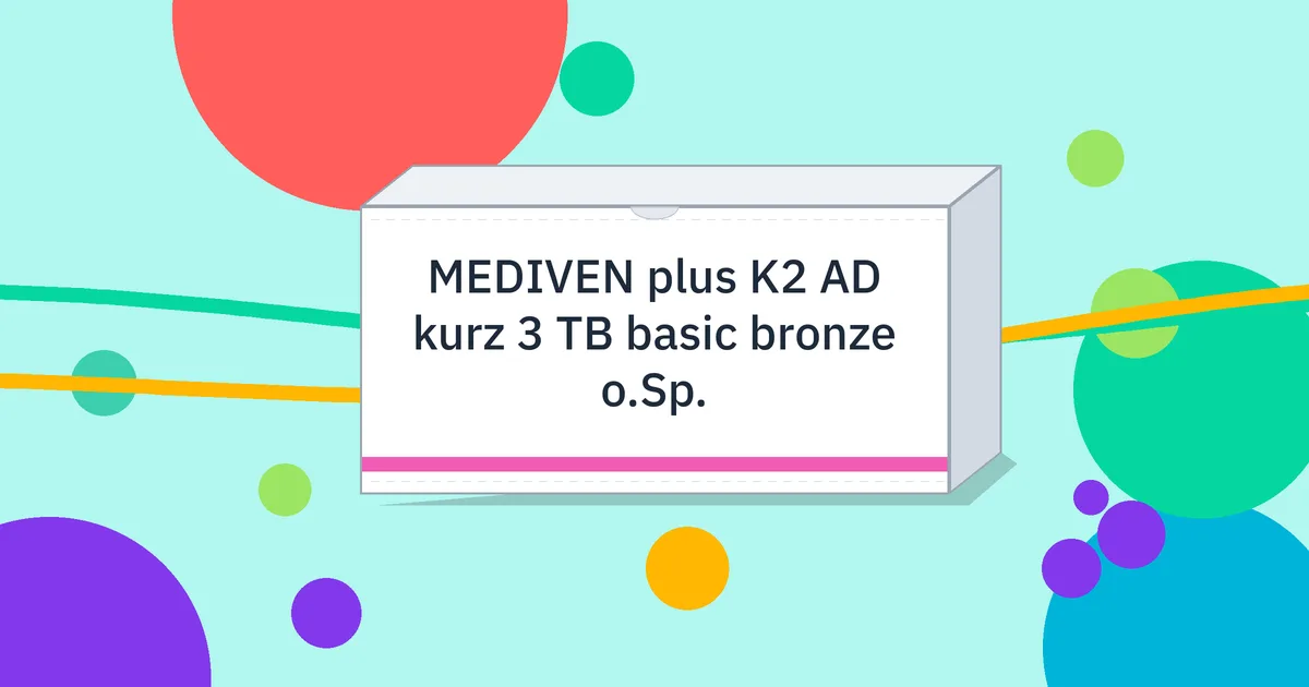 Symbolbild: Packung mit der Aufschrift MEDIVEN plus K2 AD kurz 3 TB basic bronze o.Sp. (PZN 15098766) – Verfügbarkeit und Bezug in Apotheken in Frankfurt am Main