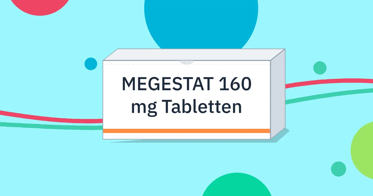 Symbolbild: Packung mit der Aufschrift MEGESTAT 160 mg Tabletten (PZN 11055665) – Verfügbarkeit und Bezug in Apotheken in Frankfurt am Main