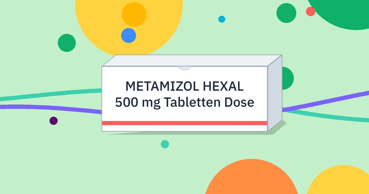 Symbolbild: Packung mit der Aufschrift METAMIZOL HEXAL 500 mg Tabletten Dose (PZN 19497606) – Verfügbarkeit und Bezug in Apotheken in Frankfurt am Main