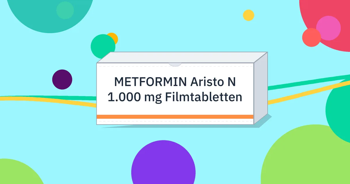 Symbolbild: Packung mit der Aufschrift METFORMIN Aristo N 1.000 mg Filmtabletten (PZN 05510881) – Verfügbarkeit und Bezug in Apotheken in Frankfurt am Main