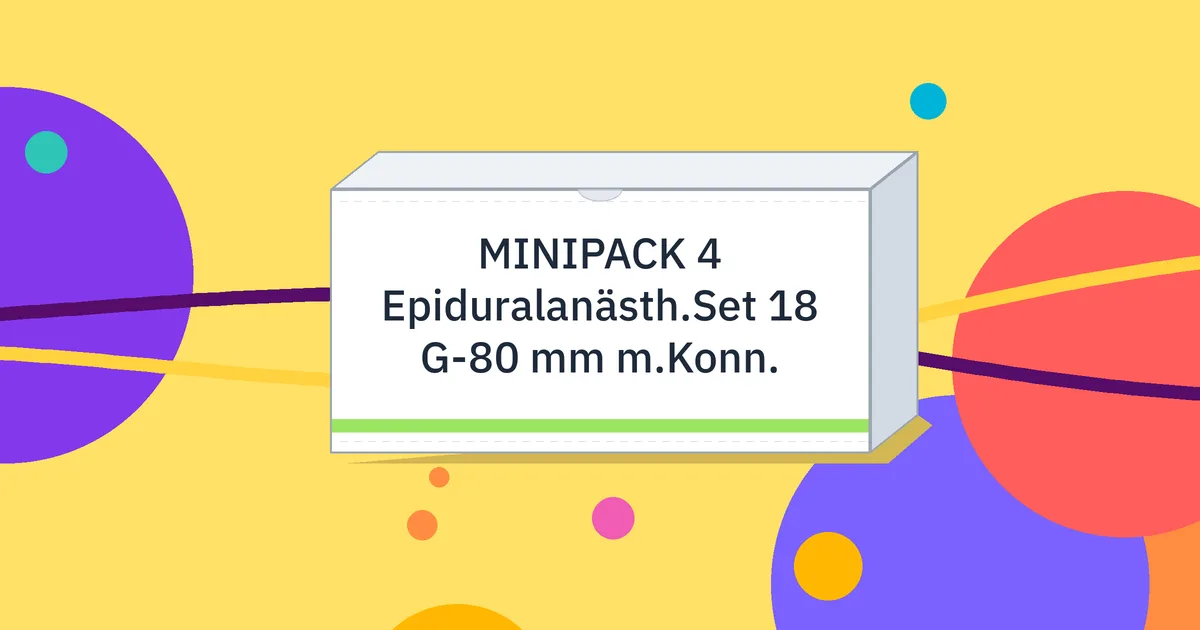 Symbolbild: Packung mit der Aufschrift MINIPACK 4 Epiduralanästh.Set 18 G-80 mm m.Konn. (PZN 02399443) – Verfügbarkeit und Bezug in Apotheken in Frankfurt am Main