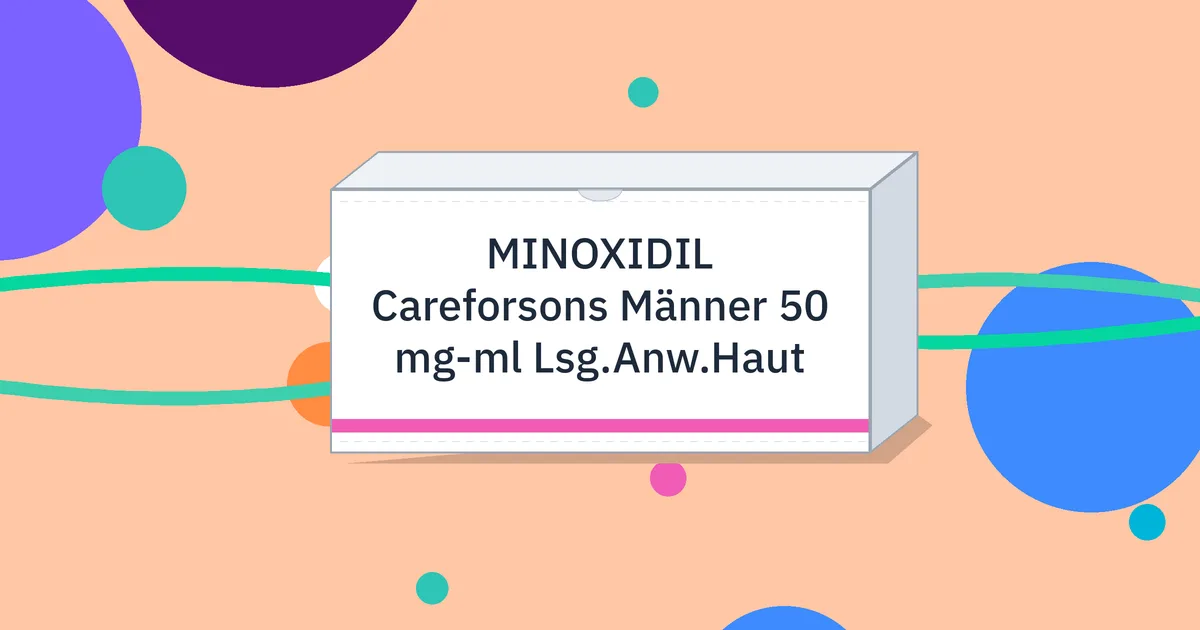 Symbolbild: Packung mit der Aufschrift MINOXIDIL Careforsons Männer 50 mg-ml Lsg.Anw.Haut (PZN 18442721) – Verfügbarkeit und Bezug in Apotheken in Frankfurt am Main